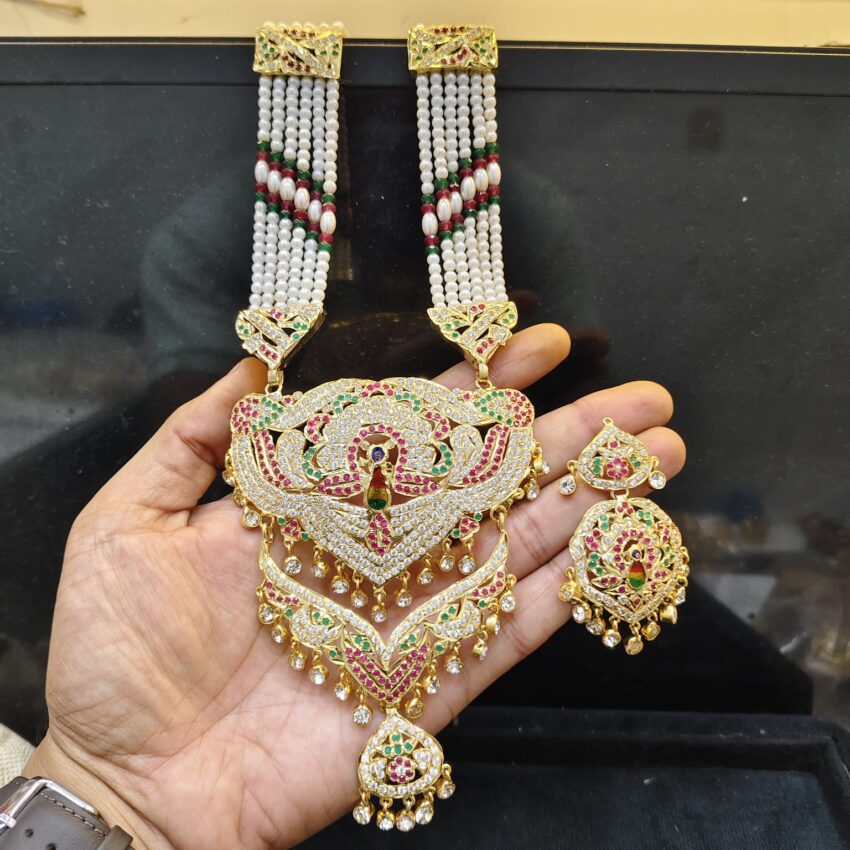 American Diamond Look Jadau Rani Haar | 22K Gold Plated